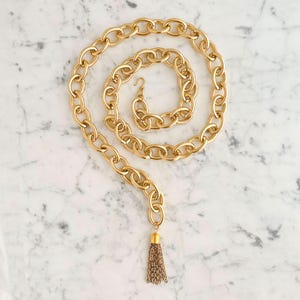 Chunky Gold Chain Belt With Gold Chain Tassel, Lightweight Gold Metal ...
