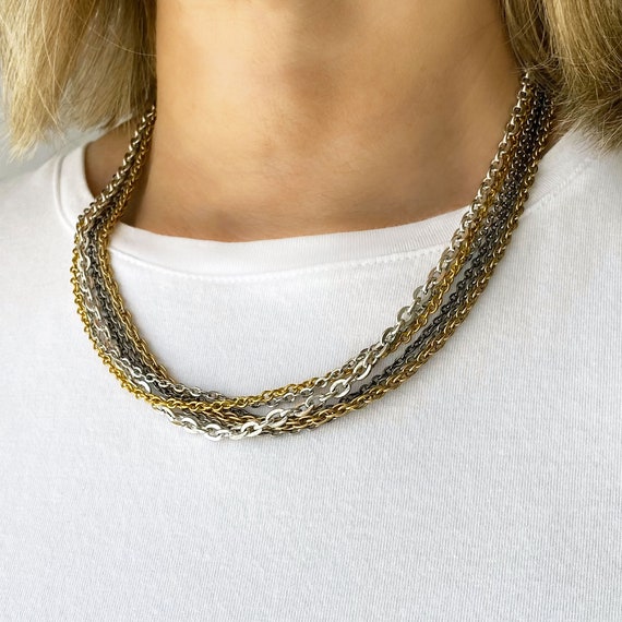 Vintage Mixed Metal Multi Chain Necklace N2215 - Etsy
