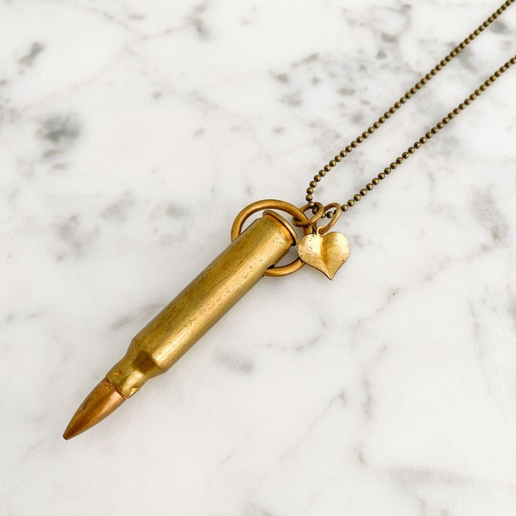 Brass Bullet Pendant Necklace • Vintage Bullet Casing… - Gem