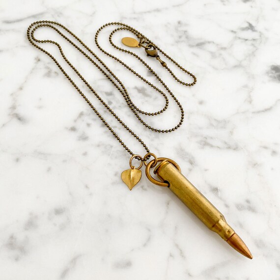 Brass Bullet Pendant Necklace • Vintage Bullet Casing… - Gem