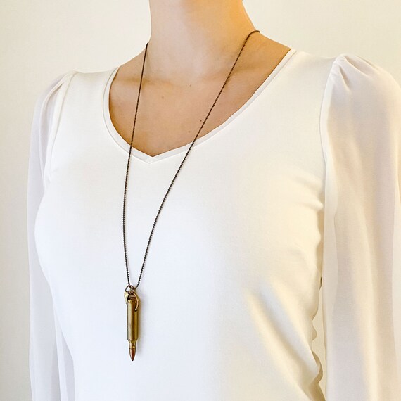 Brass Bullet Pendant Necklace • Vintage Bullet Casing… - Gem