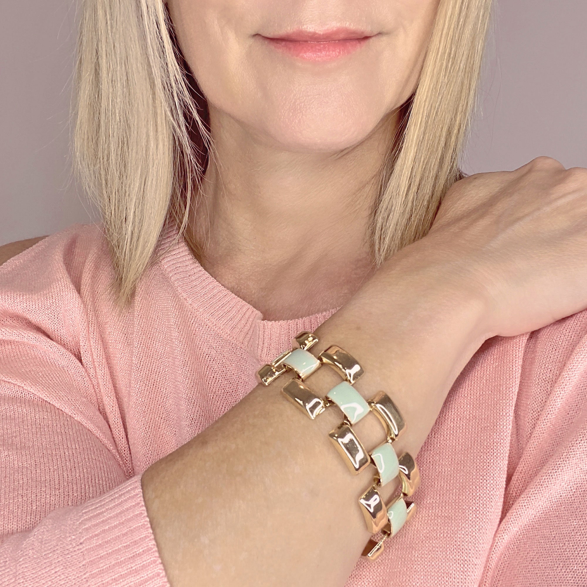 gold-ketten-glieder-armband-breites-vintage-mint-gr-n-emaille-etsy