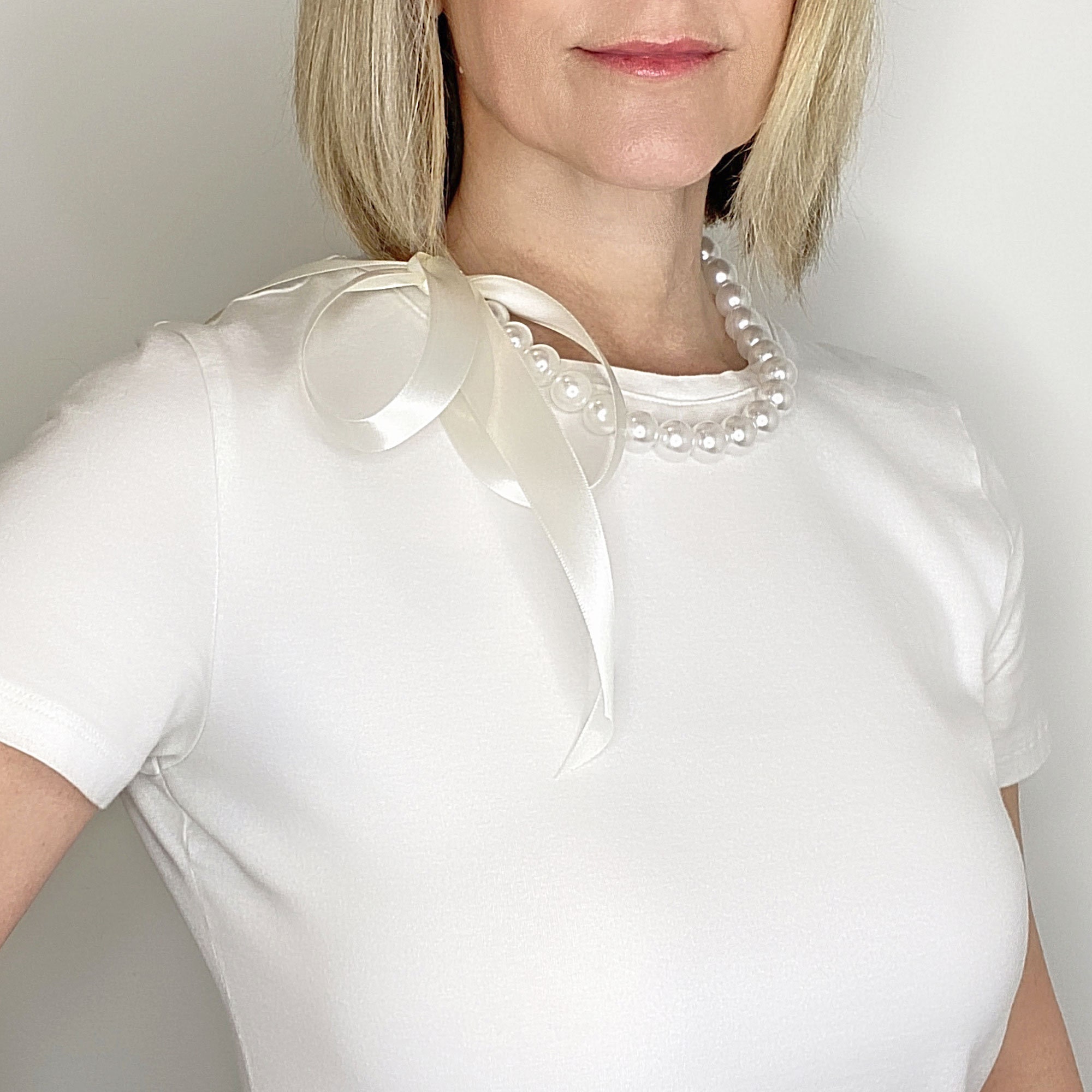 Chunky Pearl Ribbon Necklace Ivory Satin Ribbon Tie Pearl | Etsy