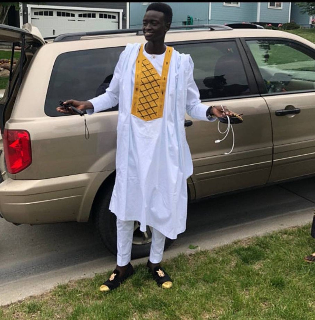 3 Pcs White and Gold Agbada for Men, Men's Agbada, African Men Clothing ...