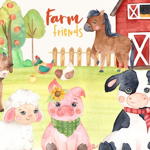 Farm Animals Watercolor Clipart Digital Download Printable Clip Art ...