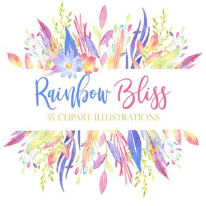 Spring Watercolor Clipart, Rainbow Flowers, Birthday Clipart, Hand ...