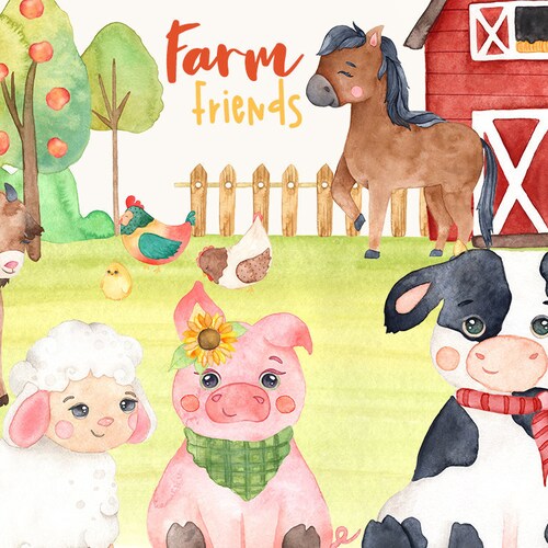 Farm Animals Watercolor Clipart Digital Download Printable - Etsy