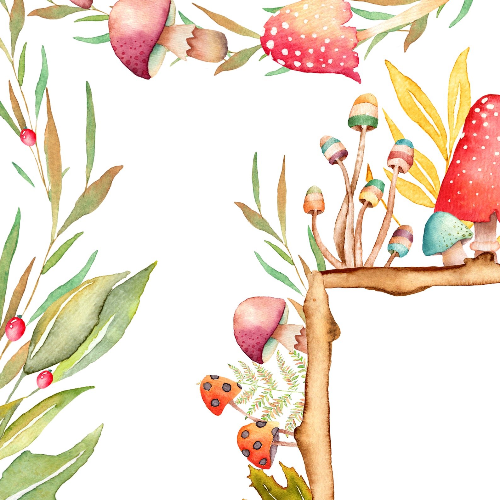 Watercolor Mushroom Clipart Fall Clipart Autumn Png Fall | Etsy