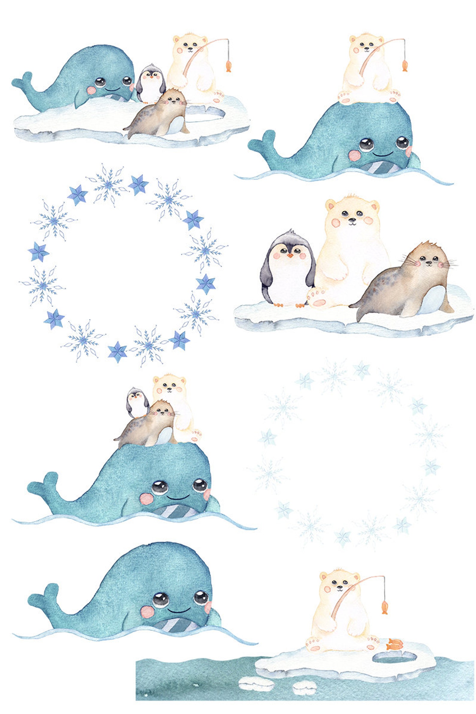 Watercolor Arctic Animals Clipart Arctic Animal Baby Instant | Etsy