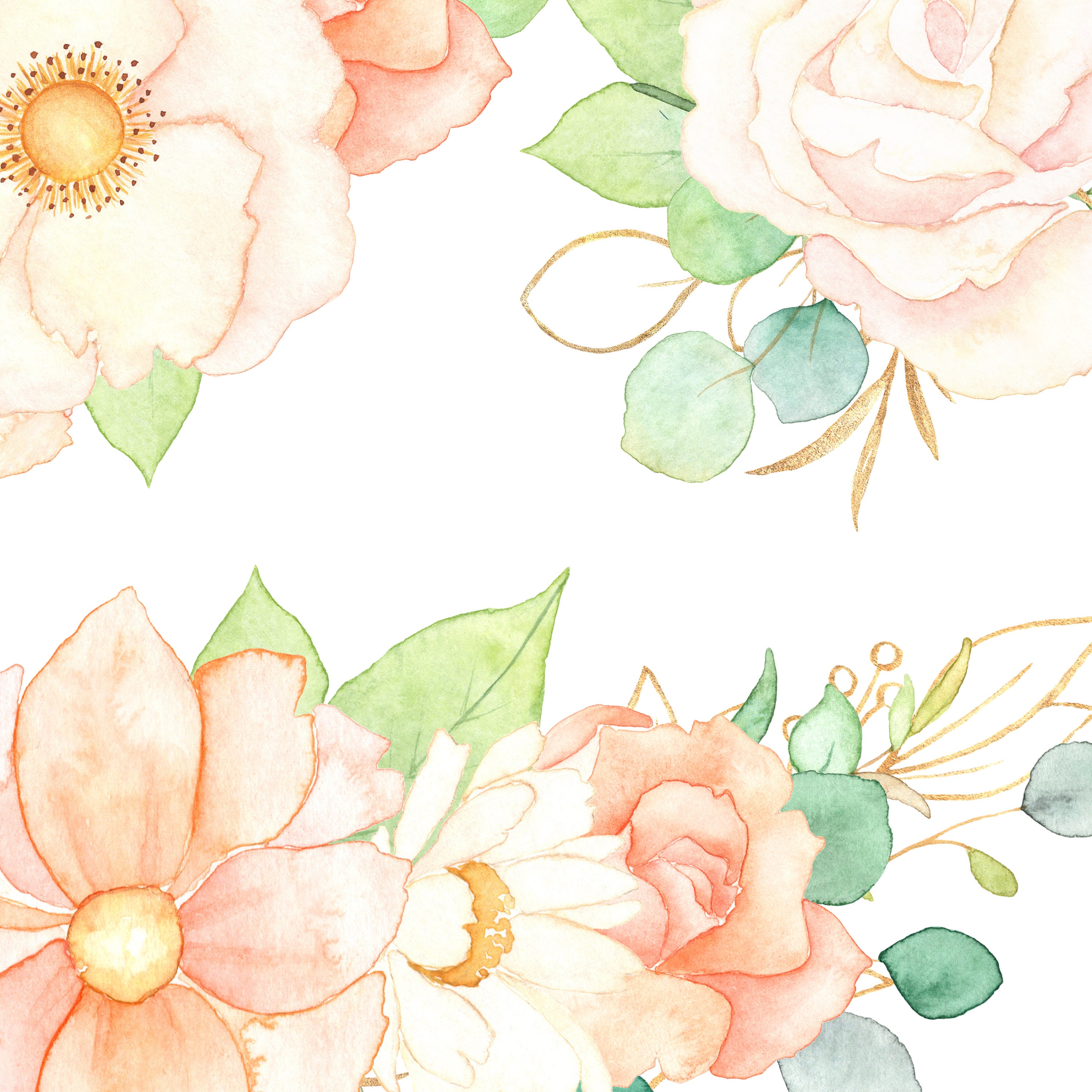 Peach Watercolor Floral Clipart White Blush Floral Bouquets | Etsy