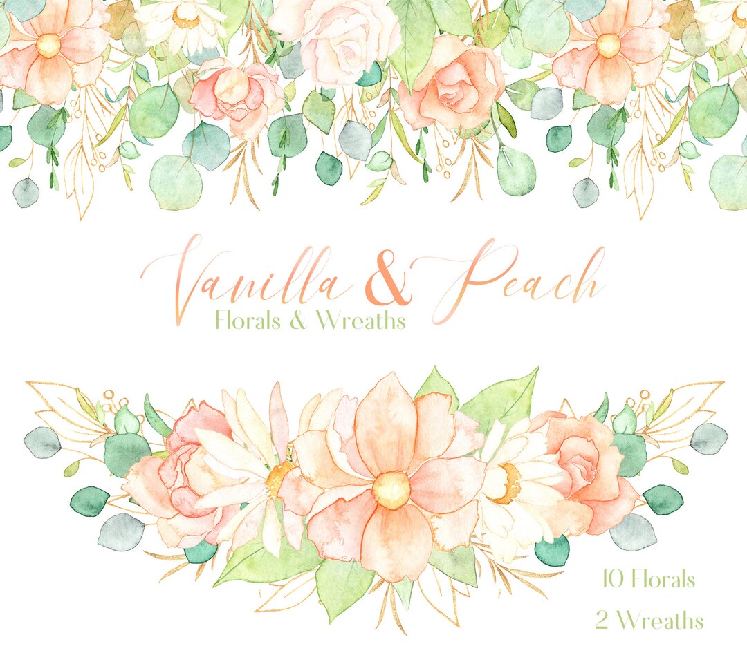Peach Watercolor Floral Clipart, White Blush Floral Bouquets, Wedding ...