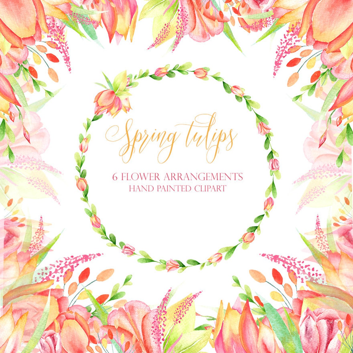 Spring Garden Clipart Watercolor Tulips Wedding Invite - Etsy