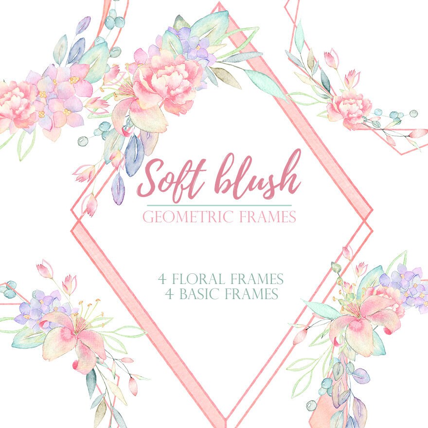 Blush Geometric frames Pink Floral Frame Polygonal Pink | Etsy