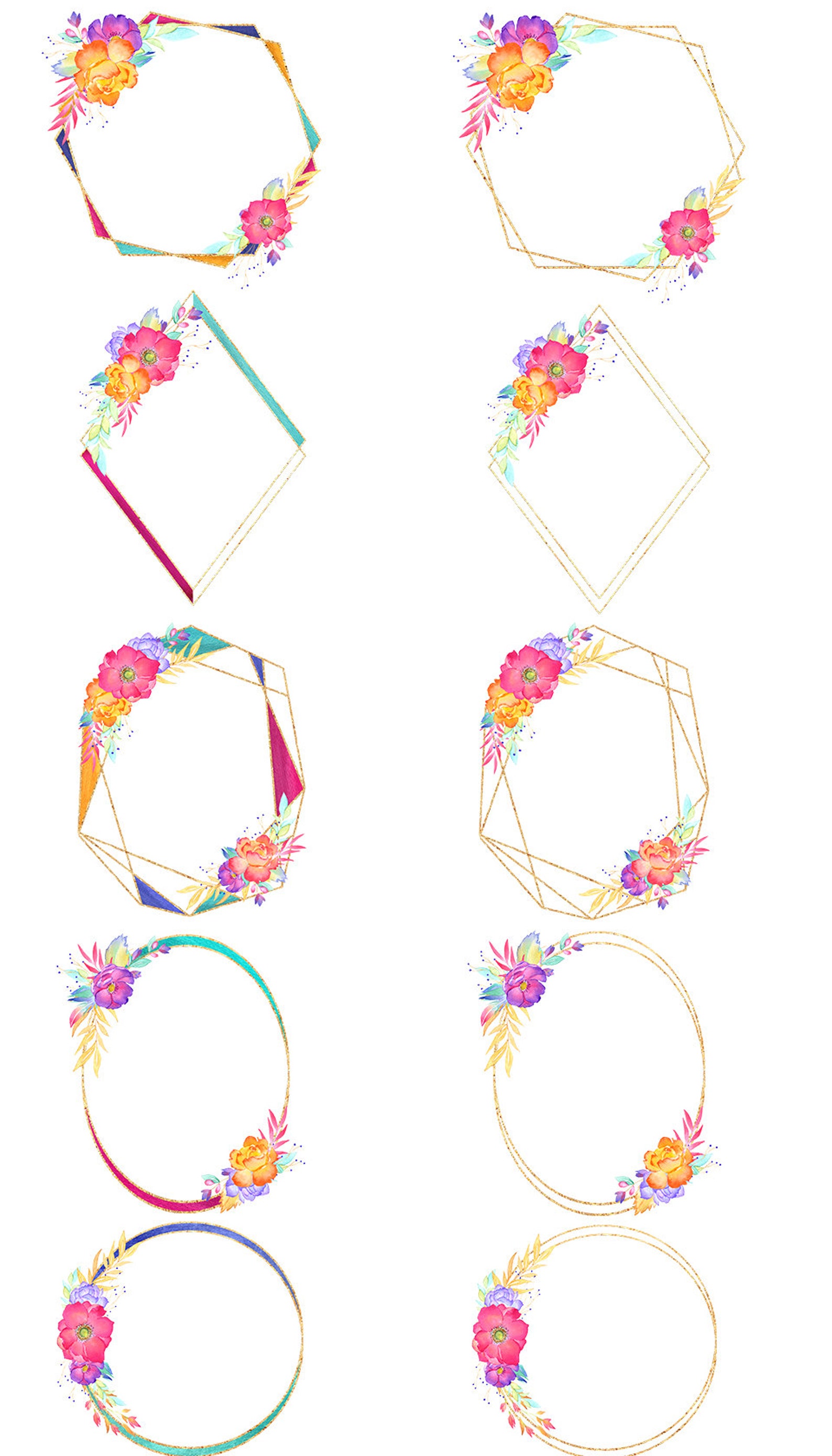Geometric Floral Frames Floral Geometric Clipart Rainbow - Etsy