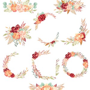 Burgundy Gold Watercolor Clipart, Autumn Floral Clipart, Gold Roses ...