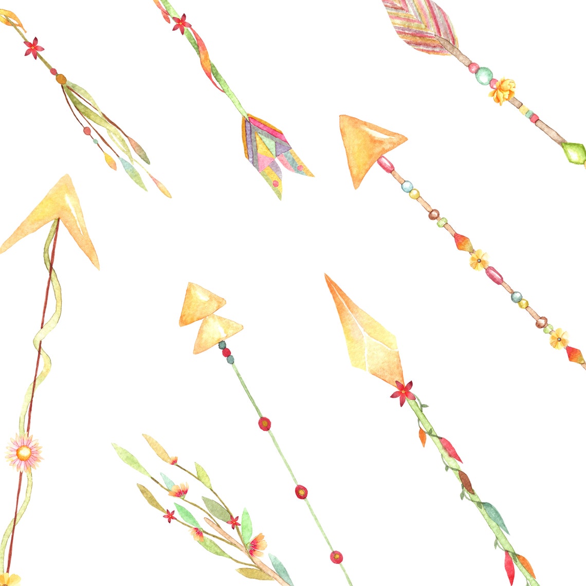 Watercolor Arrows Diy Invitation Boho Arrow Clipart Tribal - Etsy