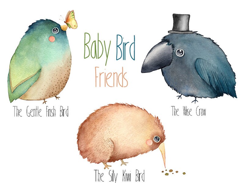 Watercolor Bird Clipart Cute Bird Clipart Nursery Wall - Etsy