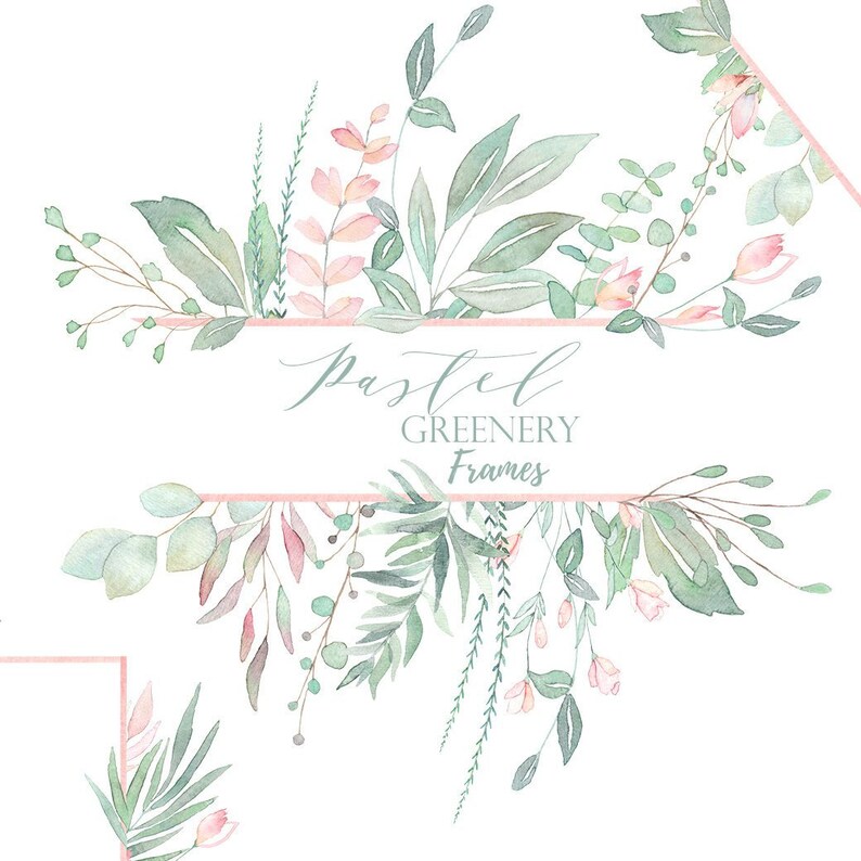 Watercolor Clipart geometric floral frames modern frames | Etsy