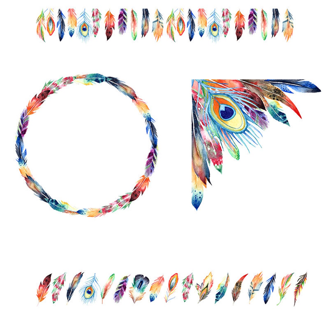 Watercolor Boho Feather Clipart Aquarel Feather Clipart Hand - Etsy