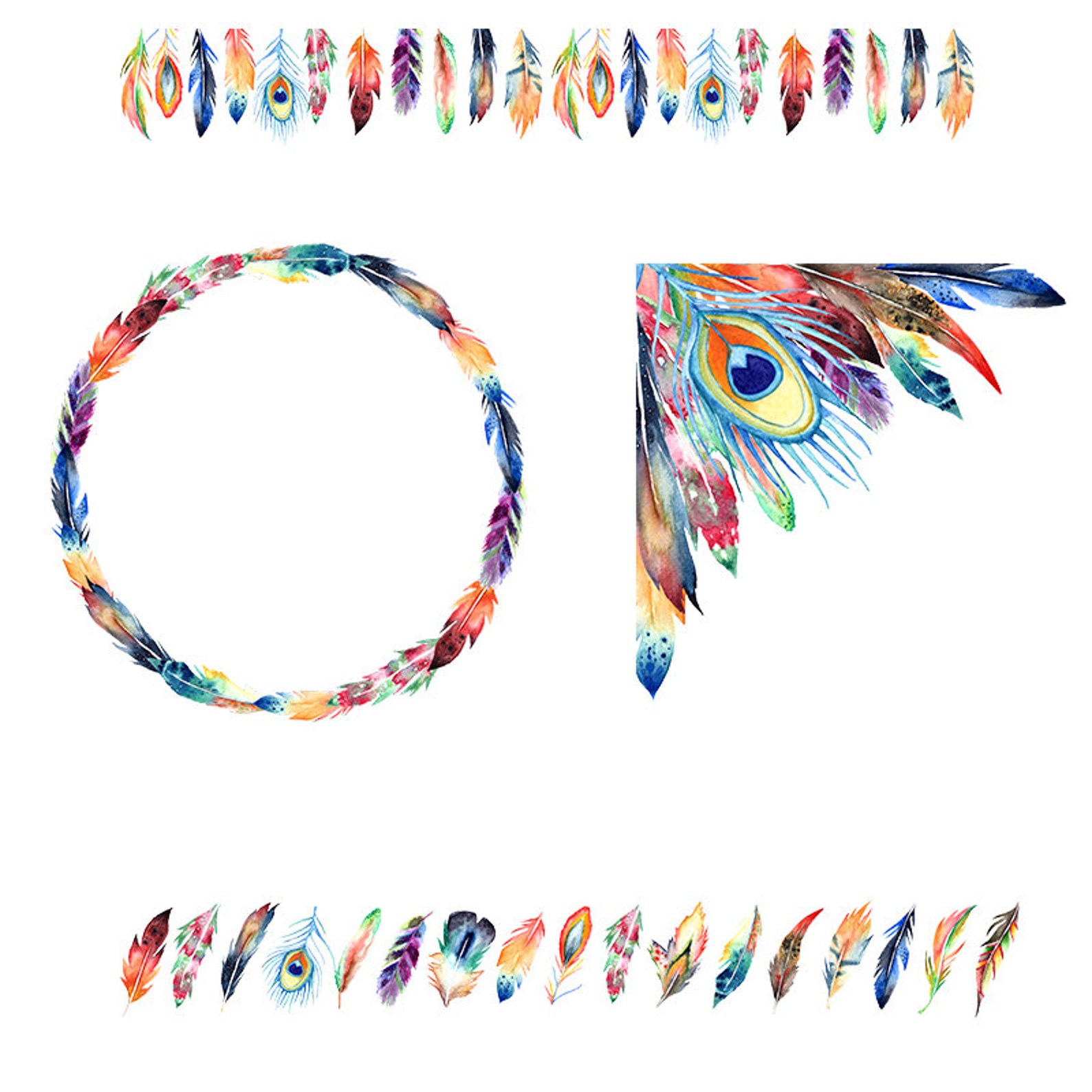 Watercolor Boho Feather Clipart Aquarel Feather Clipart Hand - Etsy