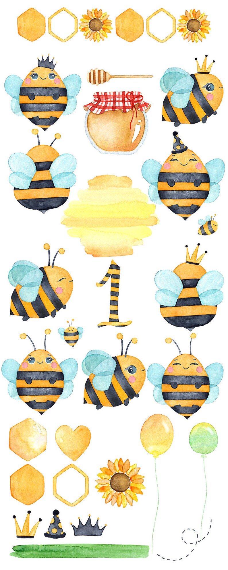 Watercolor Bee Clipart Bumblebee Clipart Birthday Bee Kids | Etsy