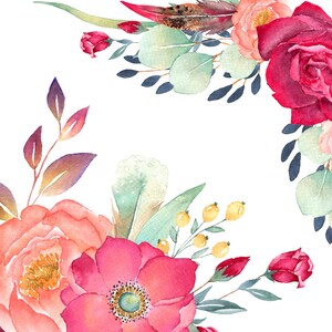 Watercolor Clipart, Pink Peonies, Rose Clipart, Instant Download, Boho ...