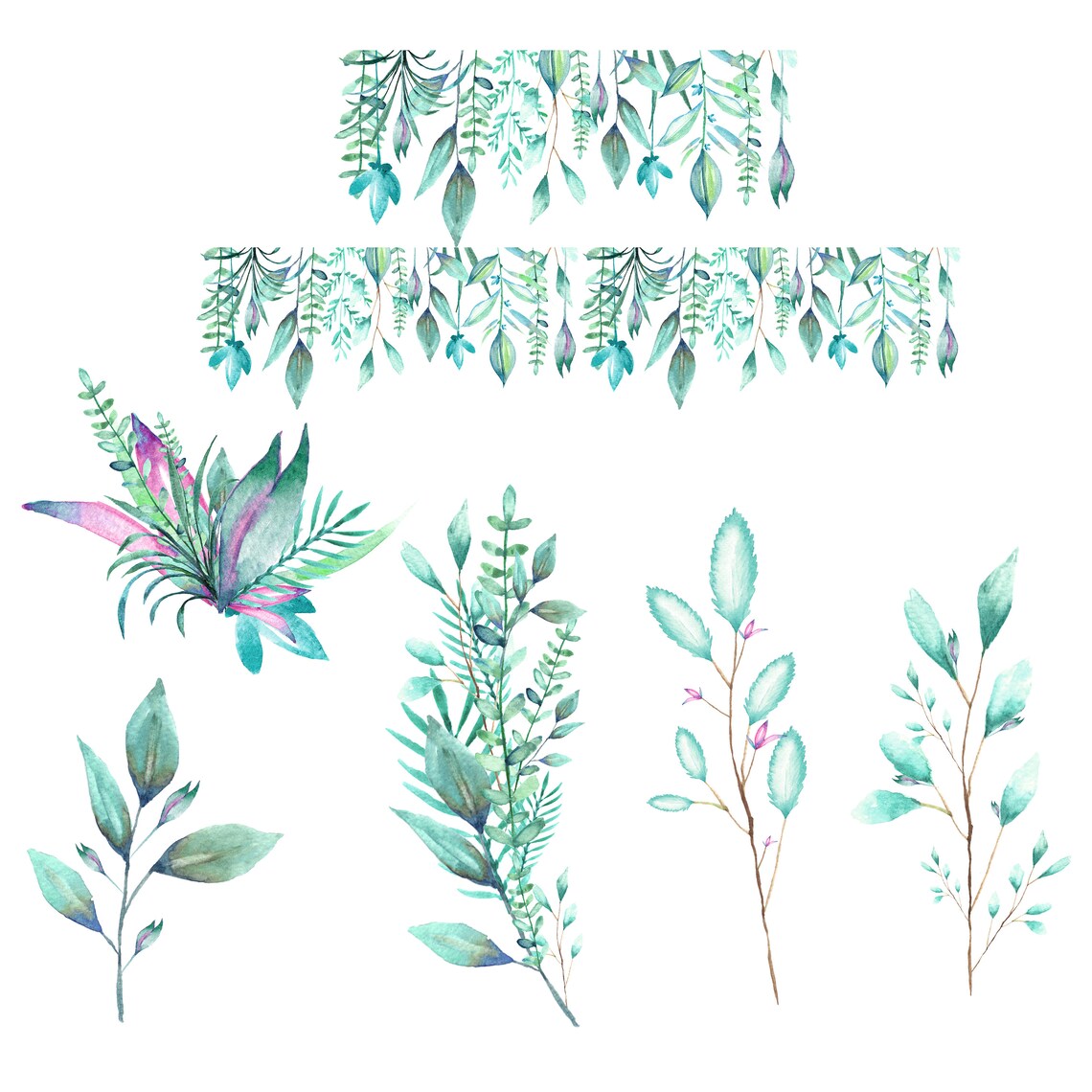 Summer Watercolor Clipart Summer Leaves Illustrations - Etsy