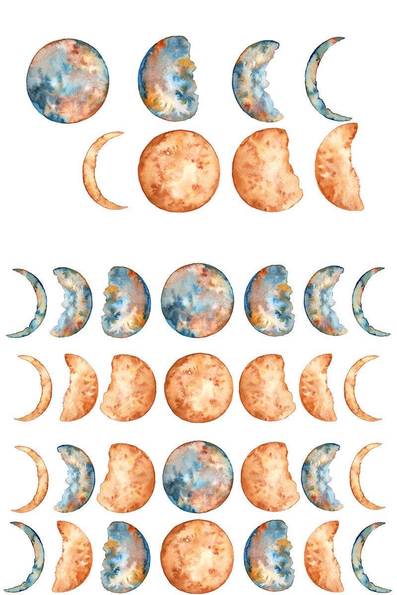 Watercolor Moon Moon Phases Moon Clipart Boho Clipart Hand - Etsy