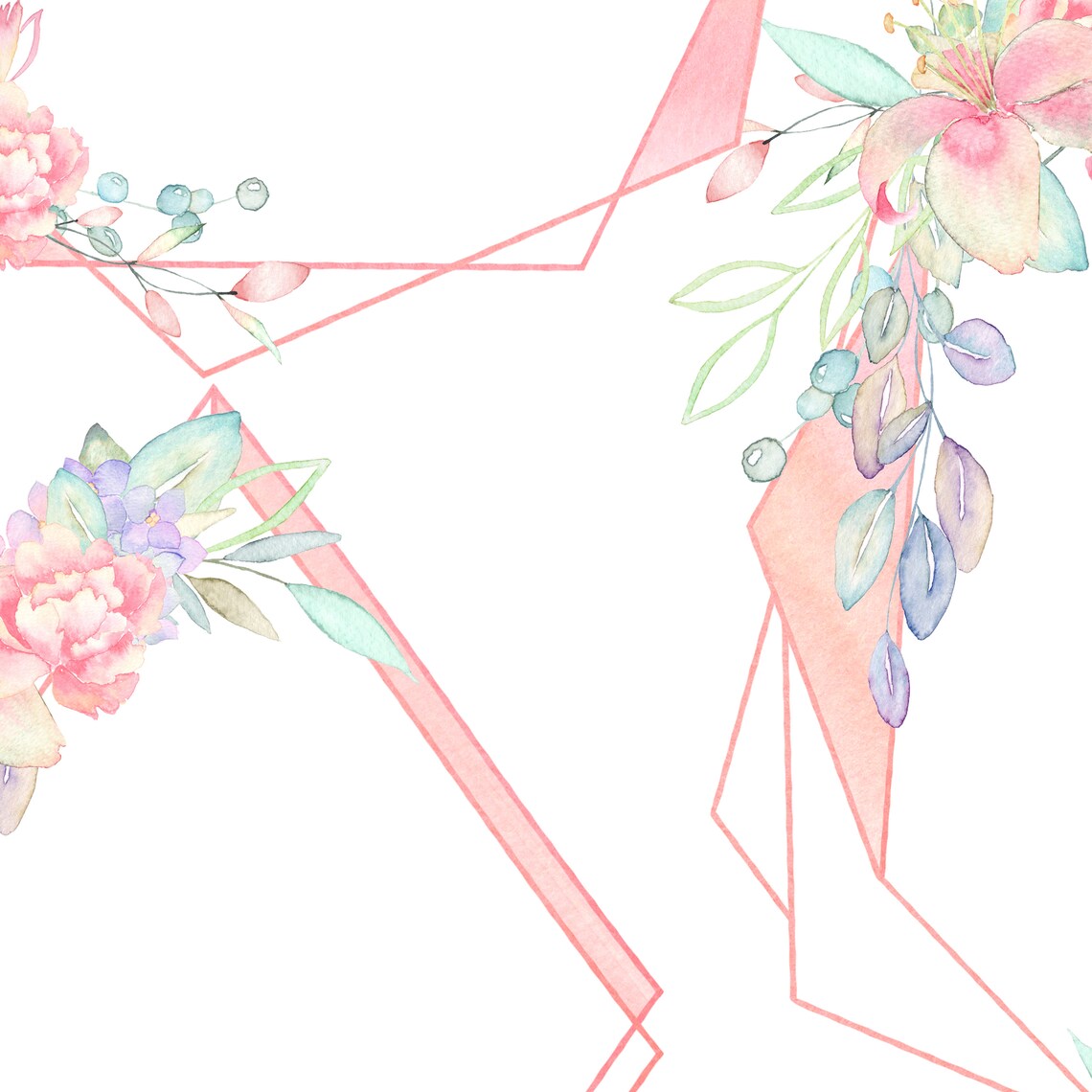 Blush Geometric Frames Pink Floral Frame Polygonal Pink - Etsy