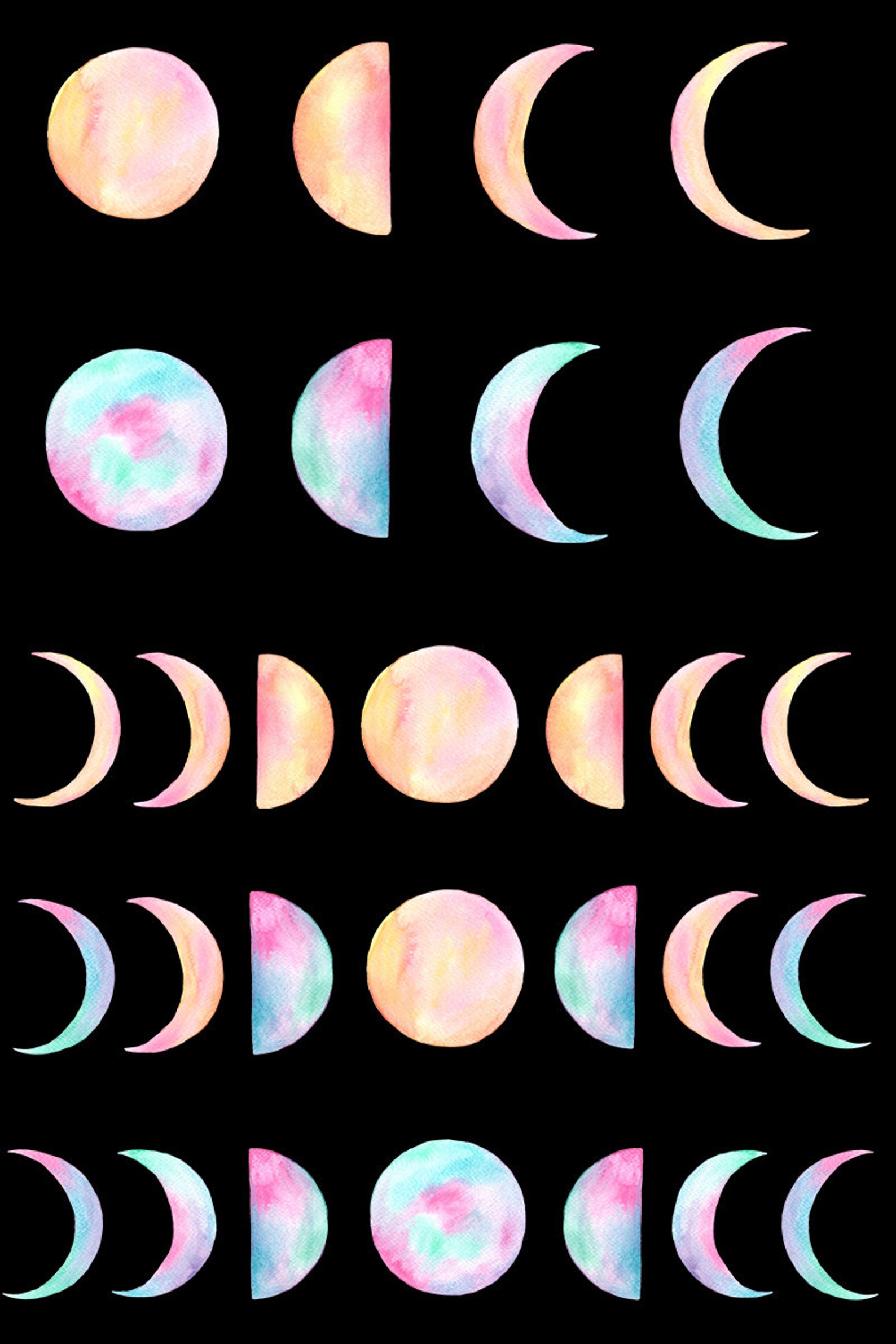 Watercolor Moon Phases Bedroom Art Full Moon Clipart - Etsy
