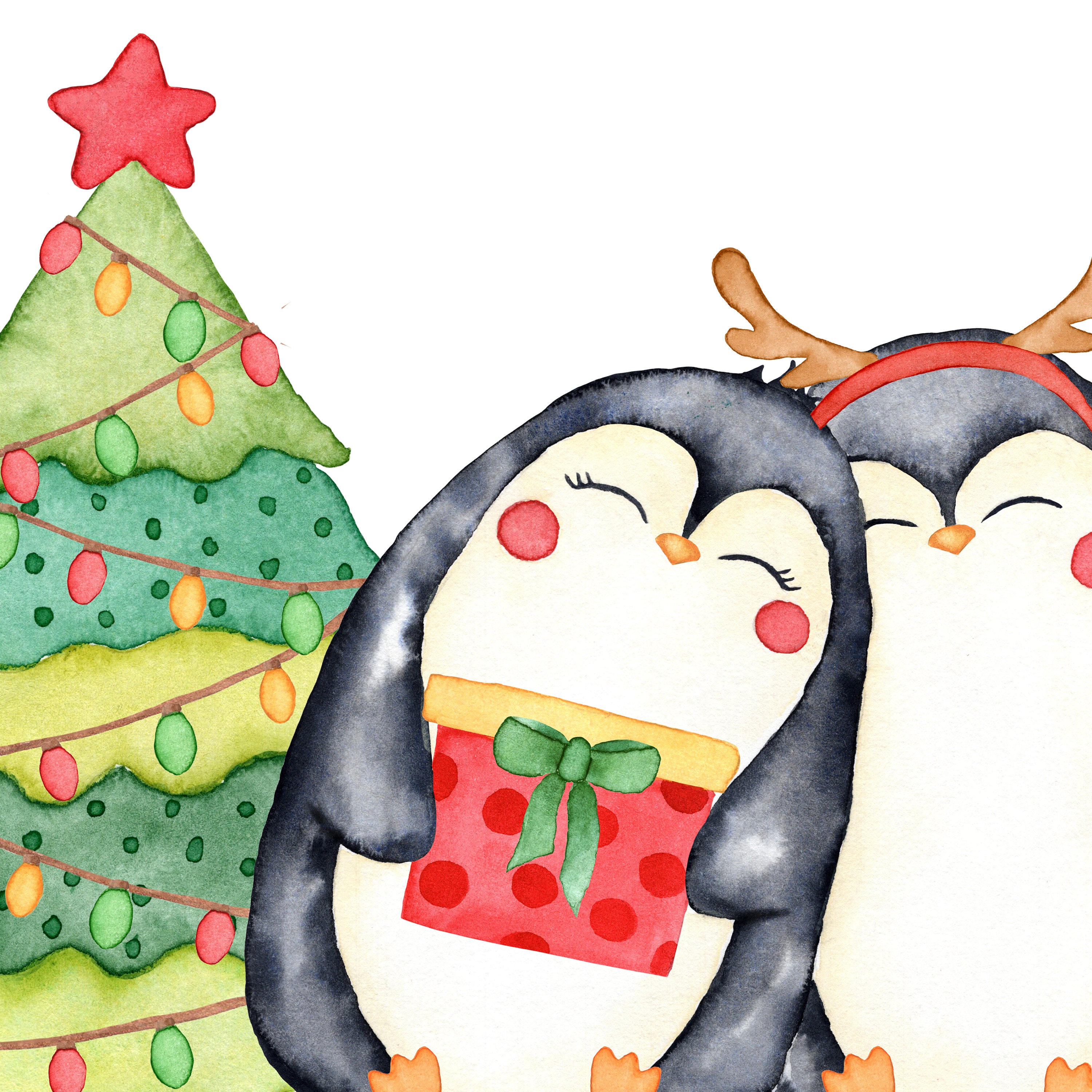 Christmas Clipart Watercolor Penguin Cute Christmas Clipart - Etsy