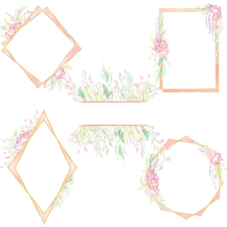 Blush Gold Geometric Frames Pink Gold Floral Frames - Etsy New Zealand