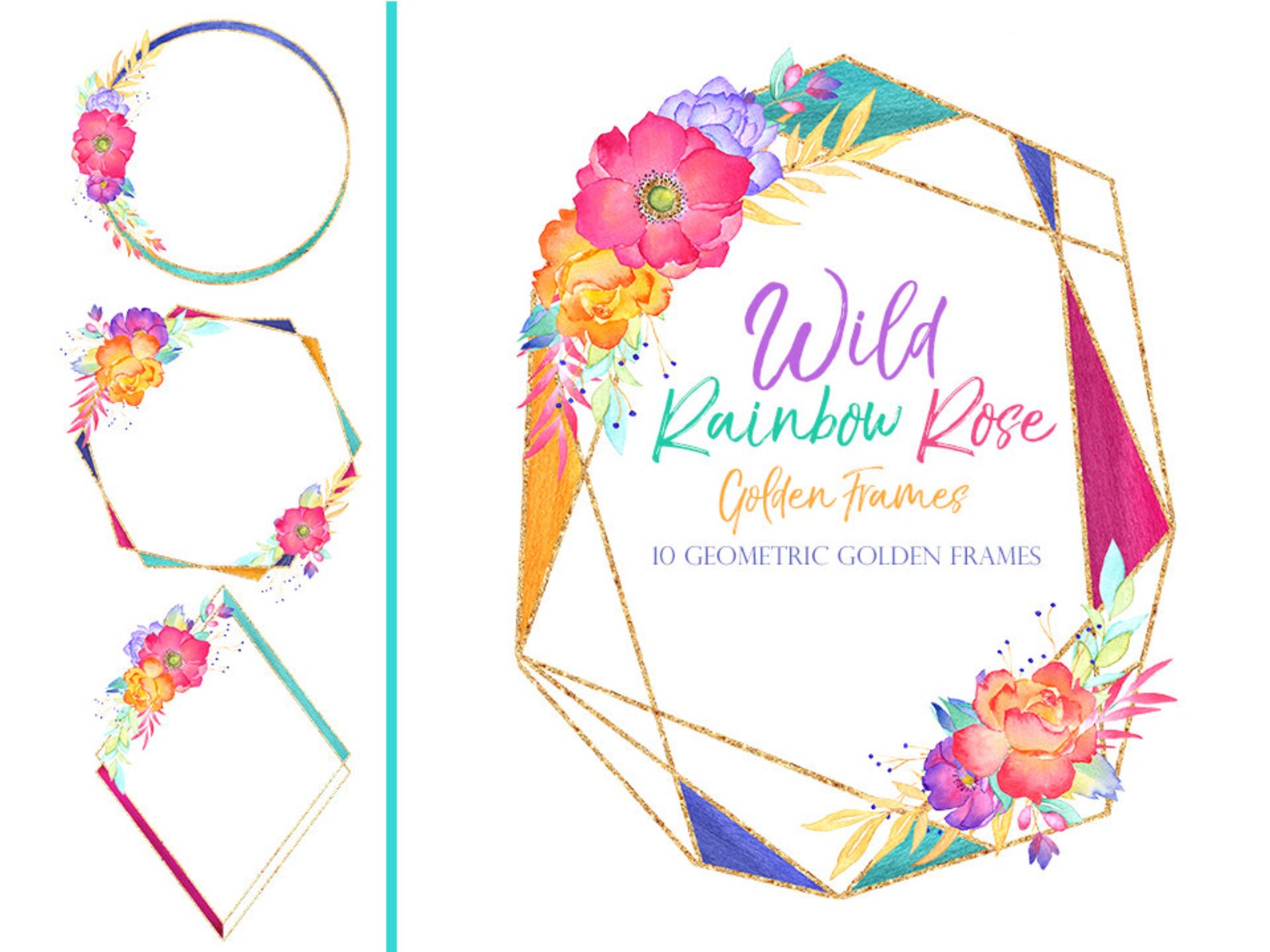 Geometric Floral Frames Floral Geometric Clipart Rainbow - Etsy
