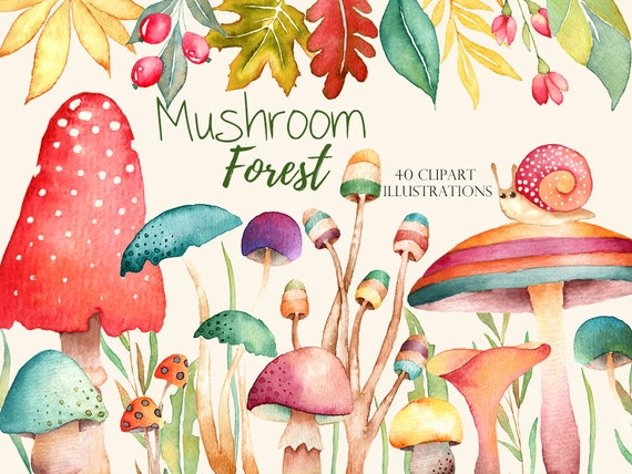 Craft Supplies & Tools Scrapbooking woodland clipart forest mushroom ...