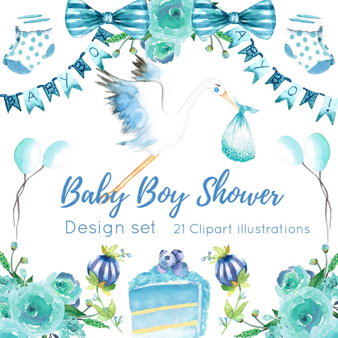 Baby Shower Clipart, Watercolor Baby Shower, Baby Shower Boy, Baby ...