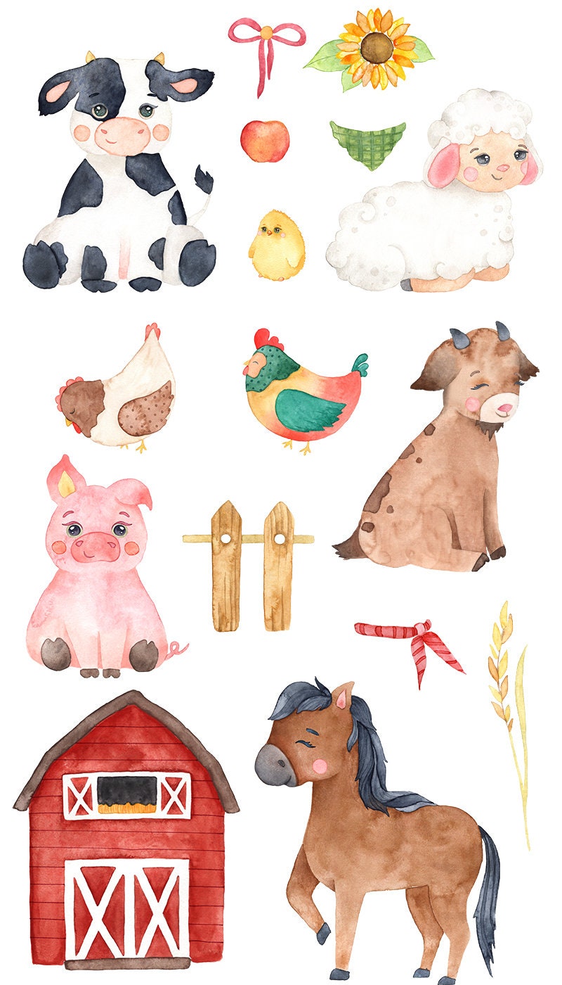 Farm Animals Watercolor Clipart Digital Download Printable - Etsy UK