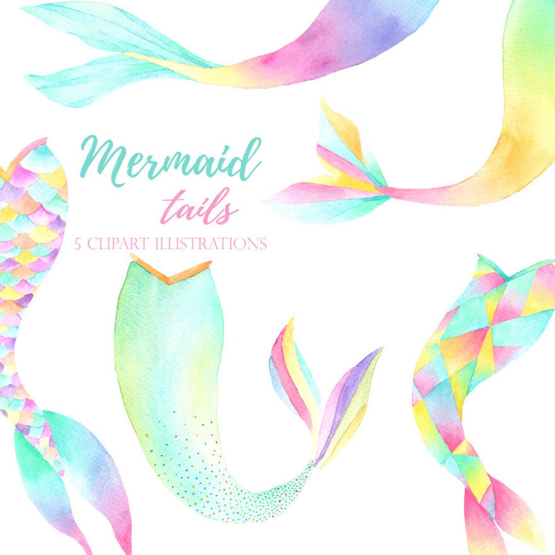 Watercolor Mermaid Clipart Mermaid Tail Mermaid Png Mermaid - Etsy