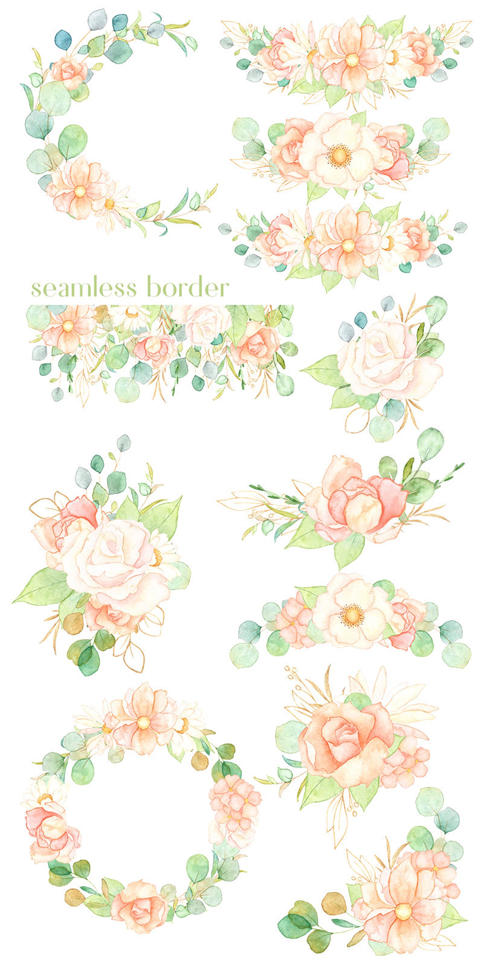 Peach Watercolor Floral Clipart White Blush Floral Bouquets | Etsy