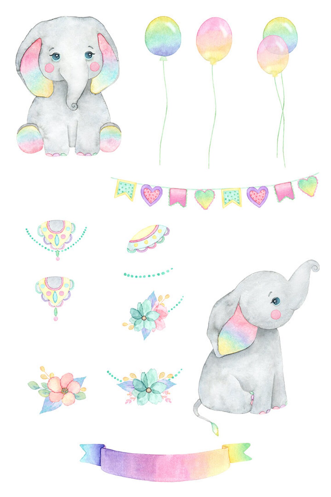 Elephant Clipart Watercolor Elephant Little Animal Hand - Etsy