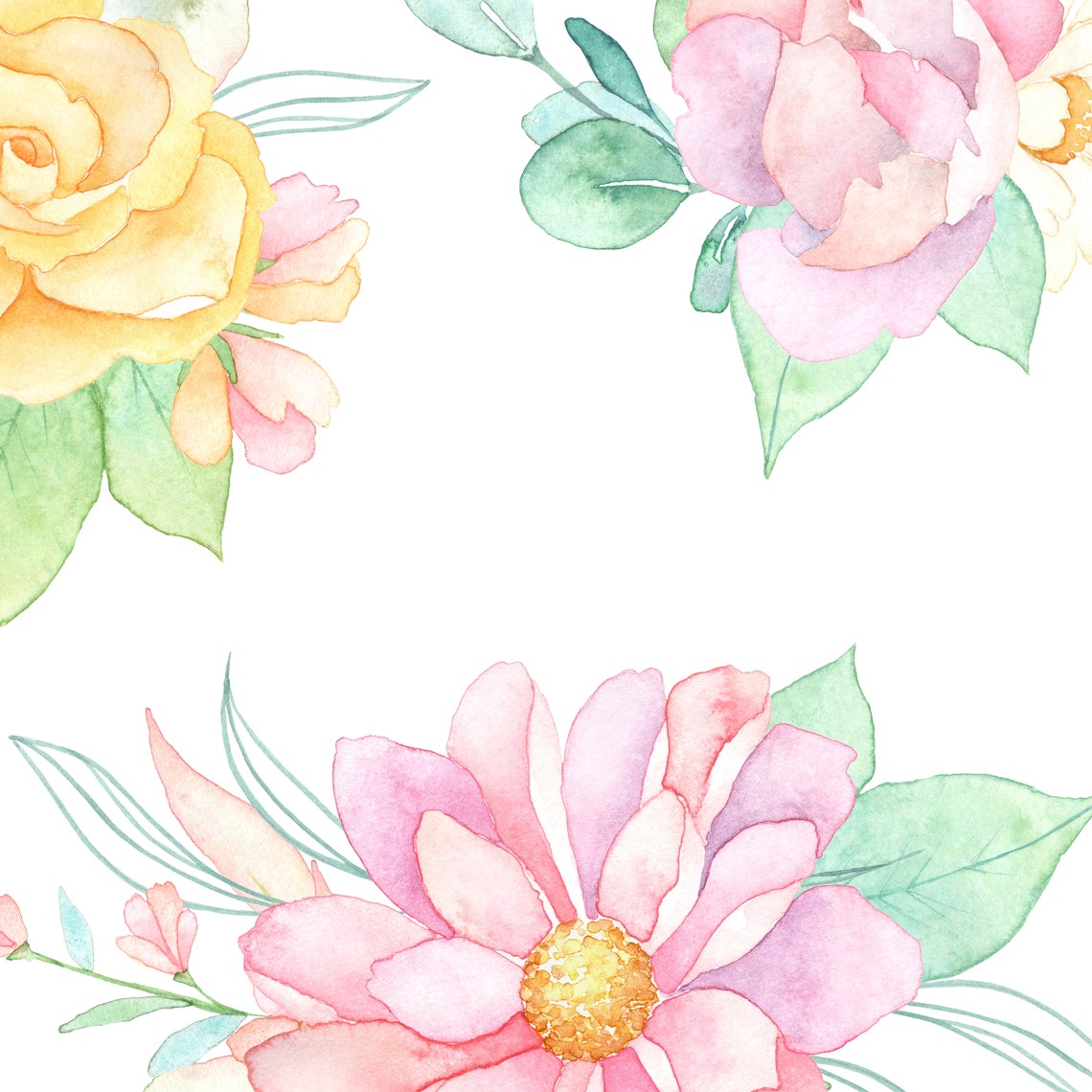 Watercolor Rose Clipart Summer Floral Clipart Spring | Etsy