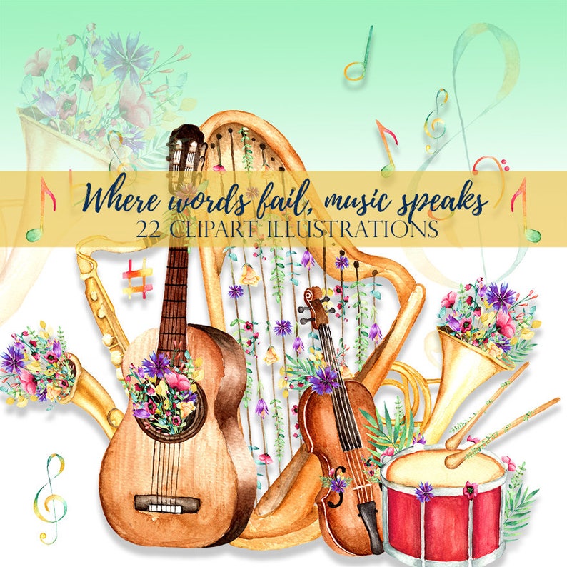 Instruments Clipart Watercolor Music Watercolor Instruments - Etsy UK