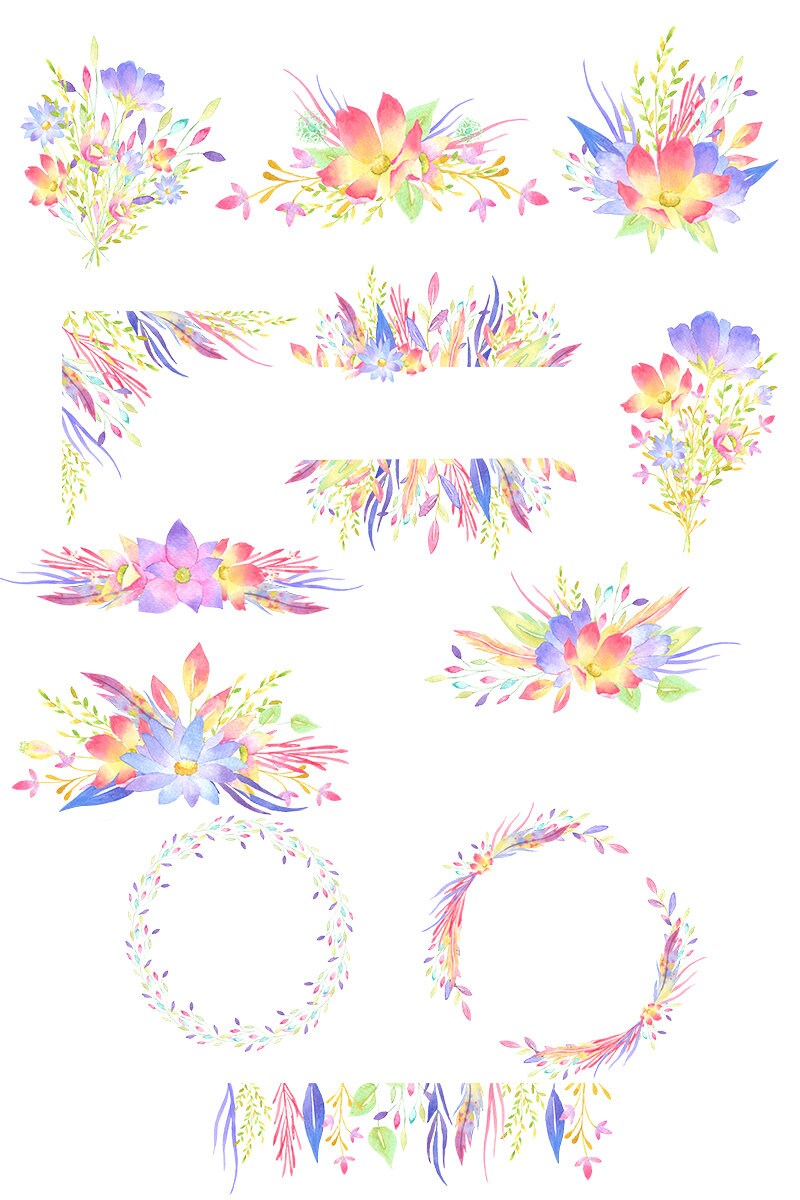 Spring Watercolor Clipart Rainbow Flowers Birthday Clipart - Etsy