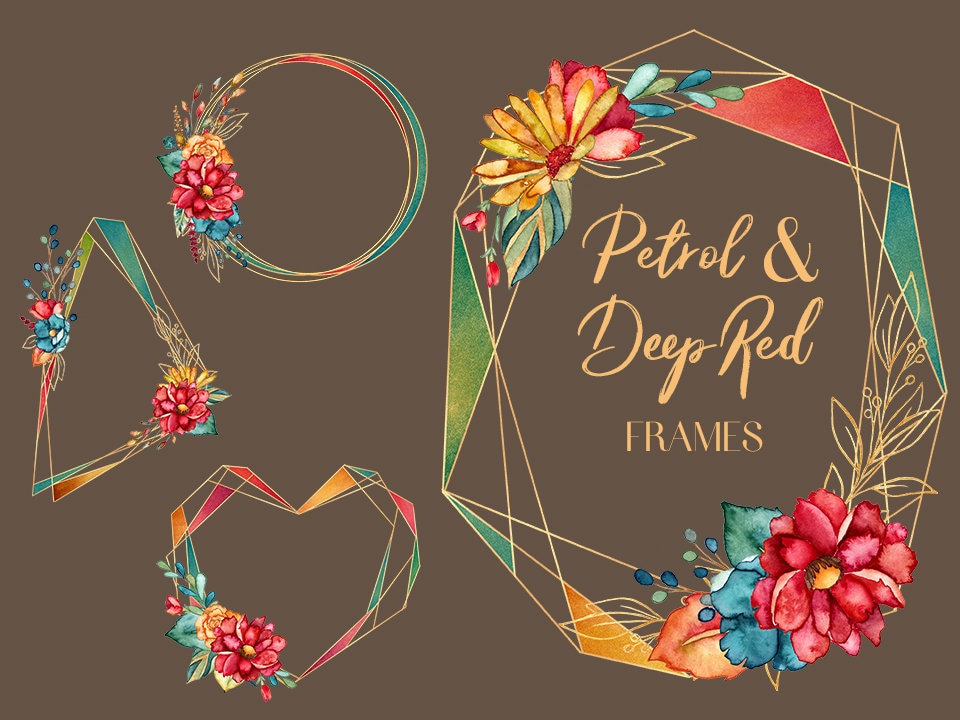 Geometric Frames Watercolor Clipart Autumn Floral Clipart | Etsy