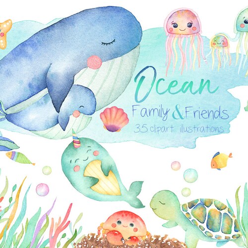 Little Sea Animals Clipart. Cute Sea Creatures Digital PNG - Etsy