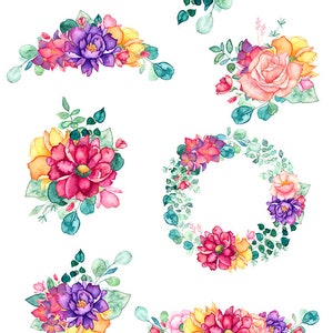 Watercolor Rose Clipart, Wild Roses, Boho Flowers, Rainbow Watercolor ...