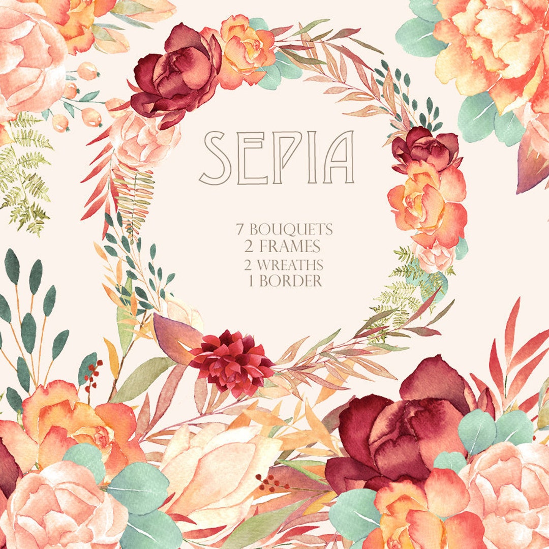 Burgundy Gold Watercolor Clipart, Autumn Floral Clipart, Gold Roses ...