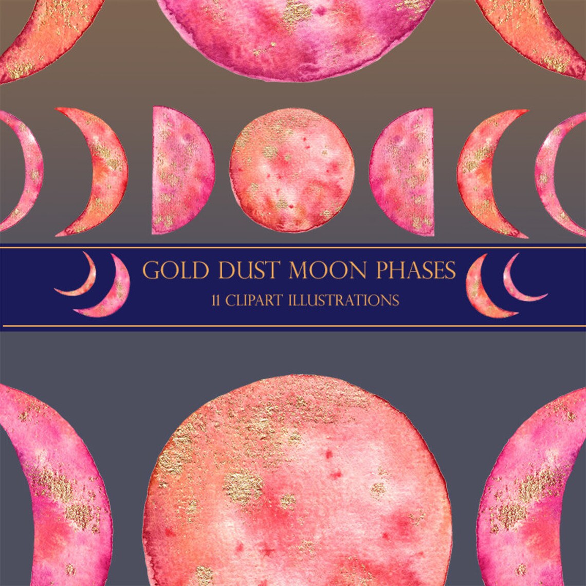 Watercolor Moon Phases Gold Moon Clipart Moon Illustrations - Etsy