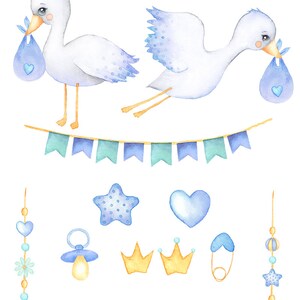 Watercolor Clipart, Babyshower Graphics, Its A Boy, Stork Clipart, Hand ...