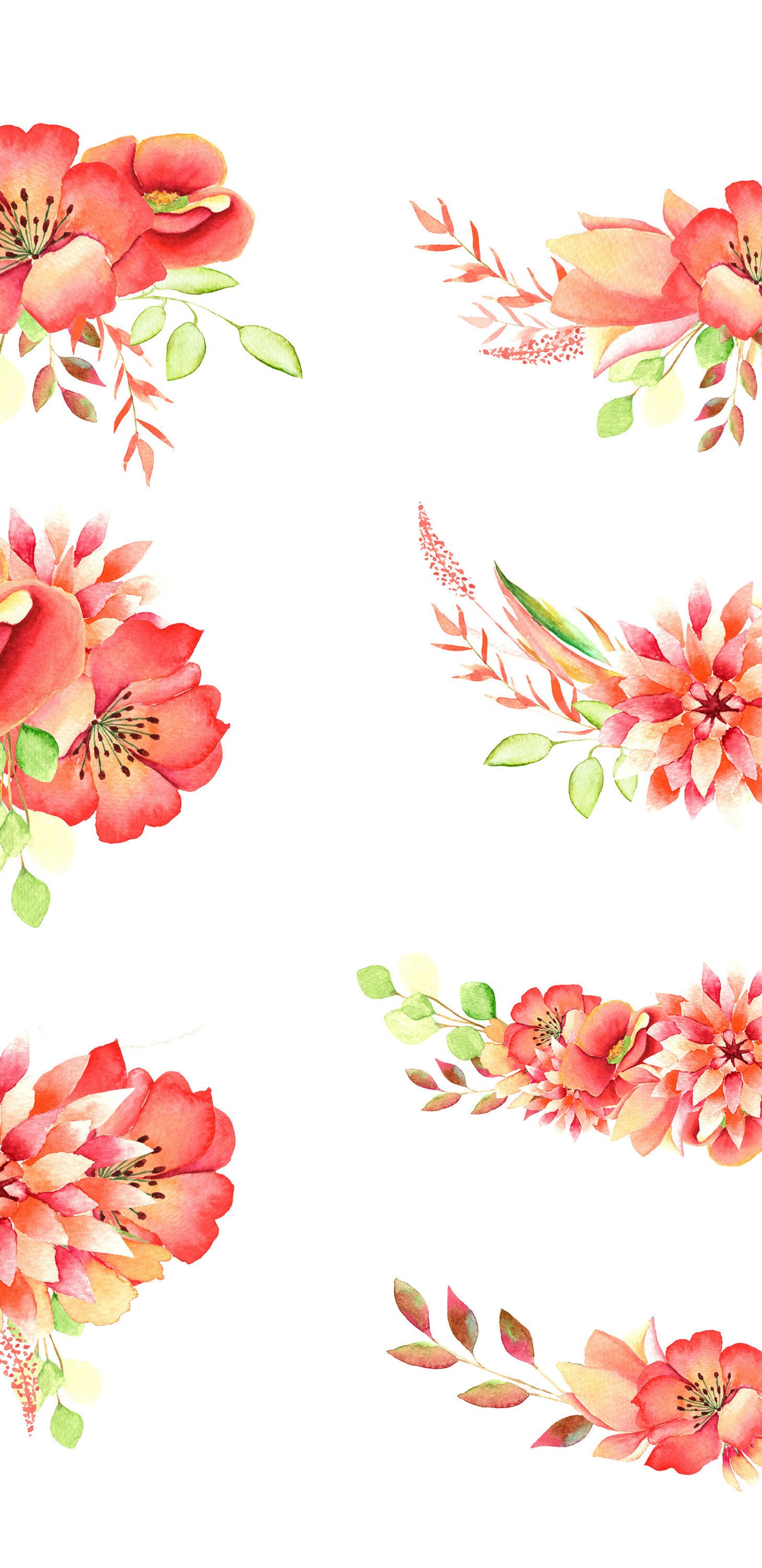 Coral red florals watercolor clipart dalia clipart summer | Etsy