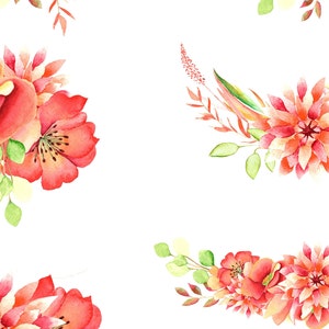 Coral Red Florals, Watercolor Clipart, Dalia Clipart, Summer Flowers ...